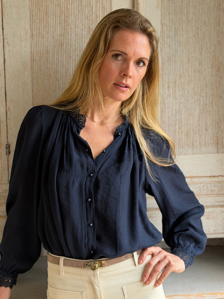 Vanessa Long Sleeve Shirt Navy – Lilou Collection